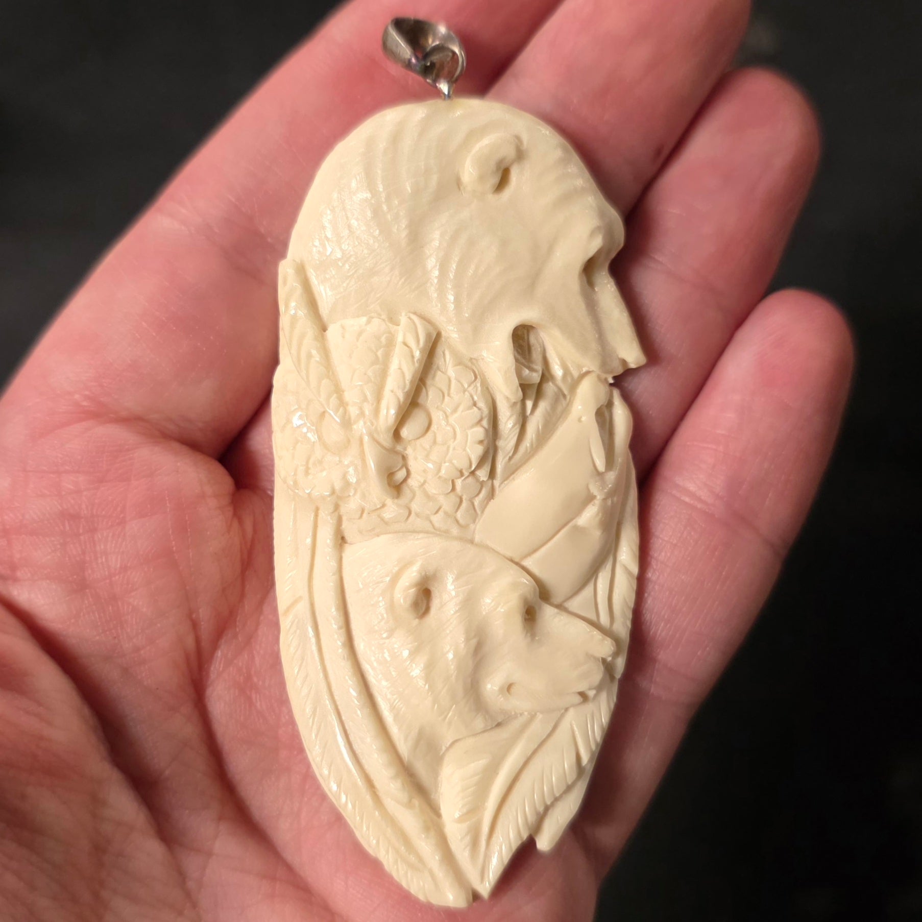 Bears, Owls, Salmon Carved Bone Pendant C | SkullStore Inc.